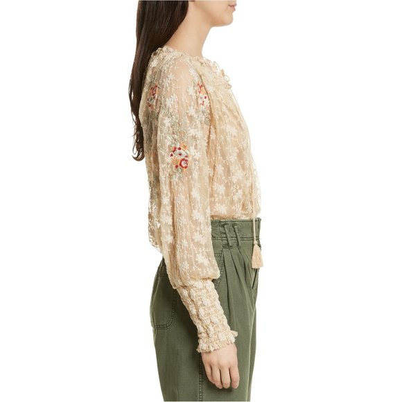 Free People | Tops | Ivory Jubilee Floral Embroidered Mesh Top M | Poshmark